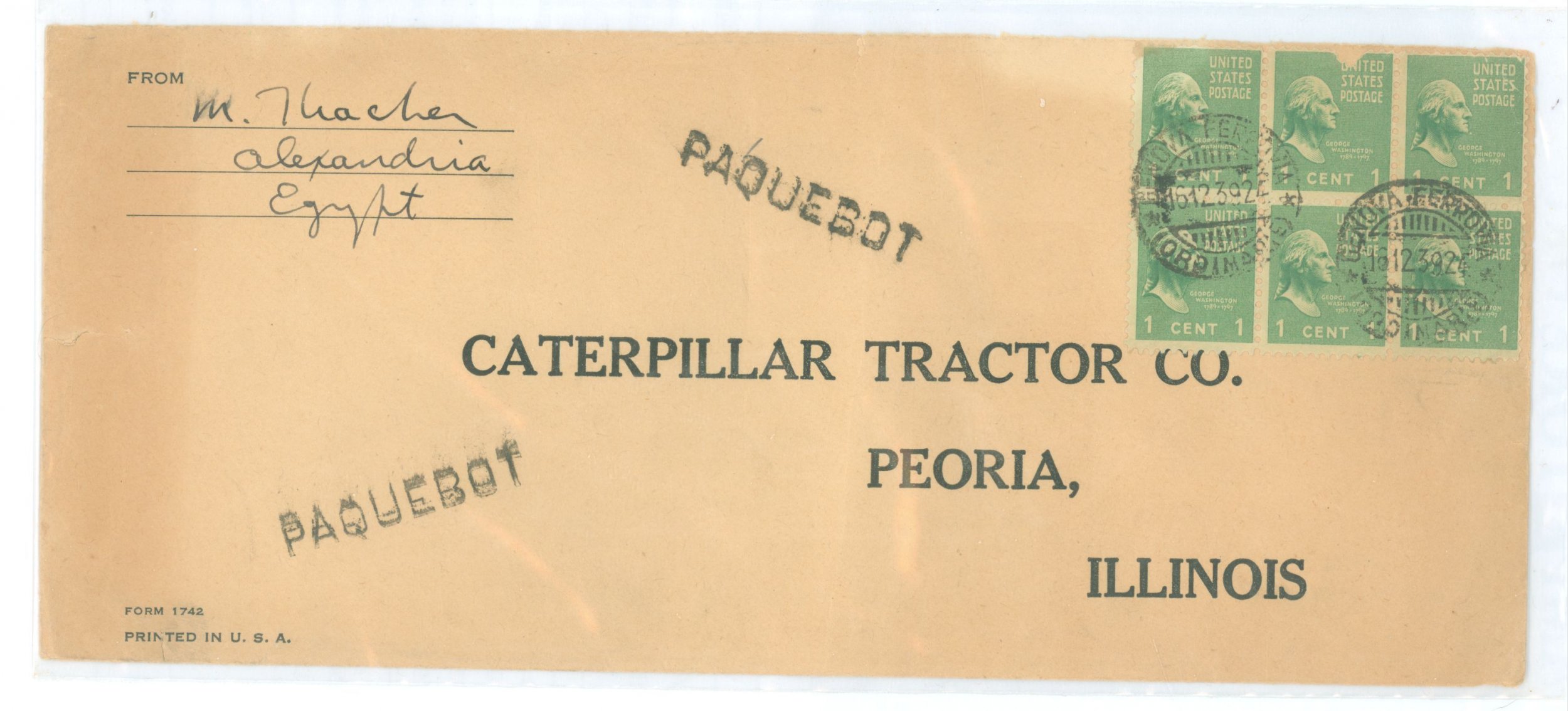 US 804 1939 1939 Paquetot Boat Mail franked with six 1c Washington ...
