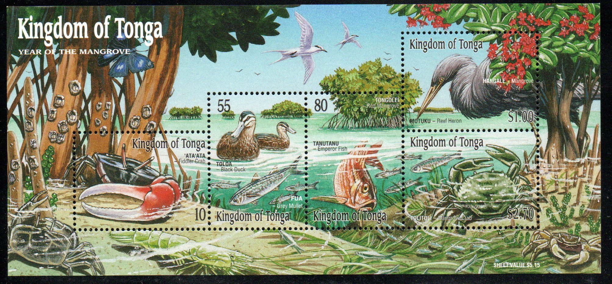 Tonga 1052a - Mint-NH - 10s Mangrove Fauna (MS) (2001) (cv $6.50 ...