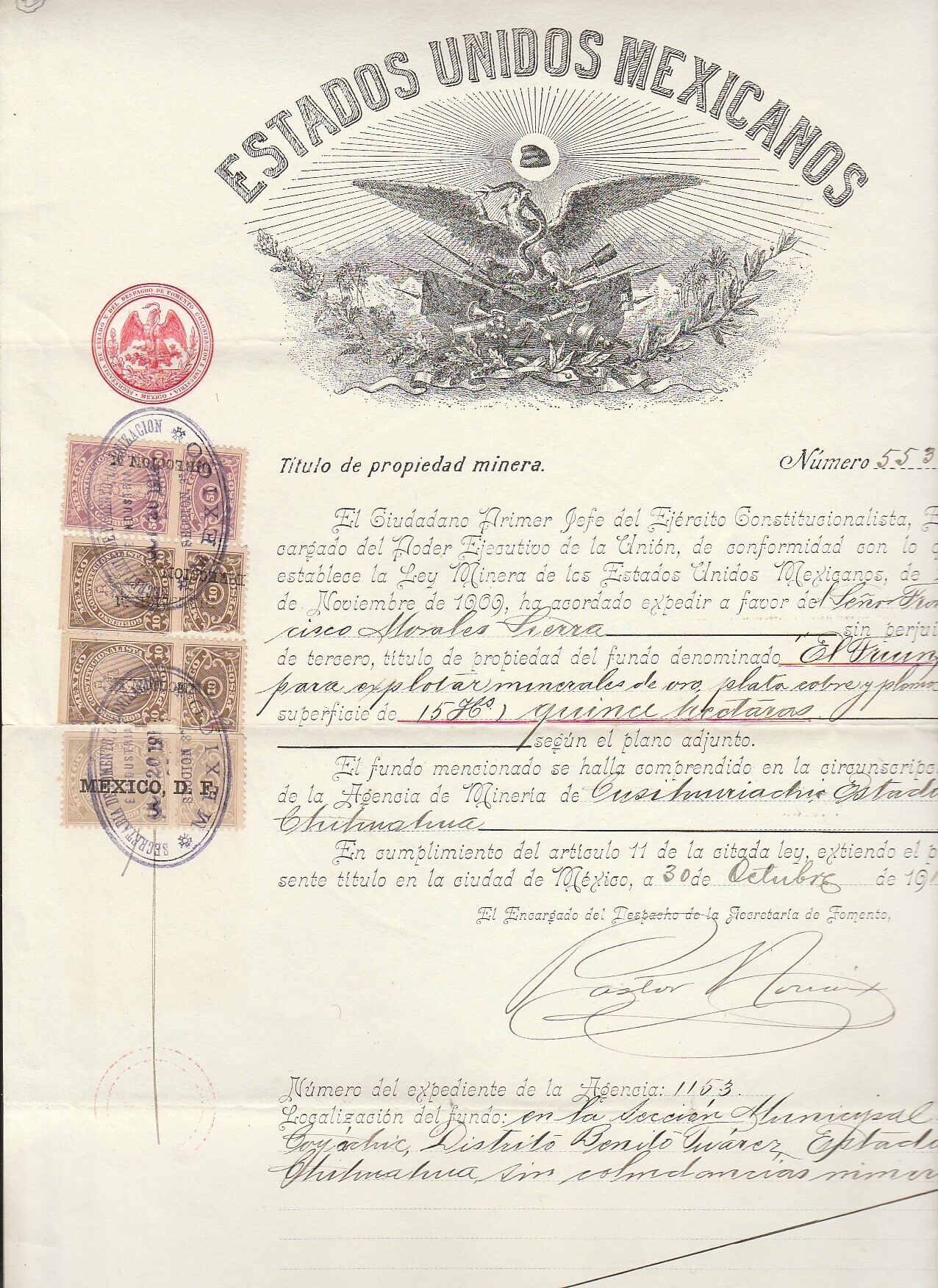 Mexico Mining Property Document Paying $75.00 in 1914. Rare Document ...