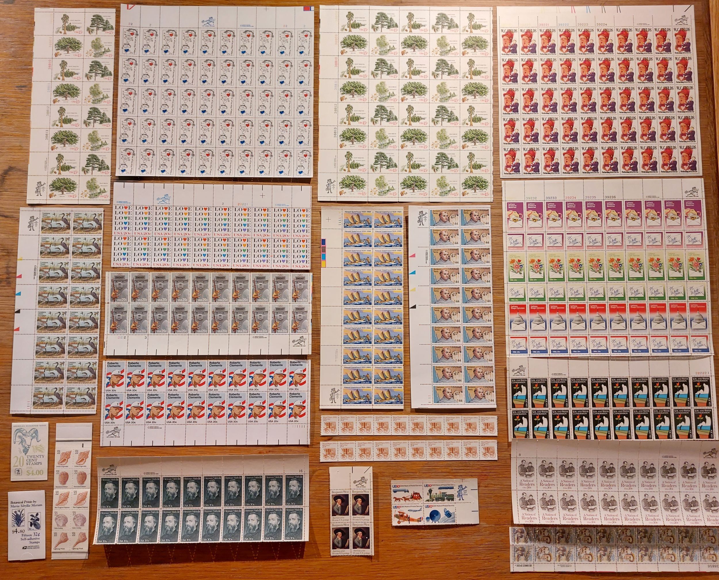 USA 1970-1990. Postage: stamps, sheets, booklets, valid Face value 100 ...