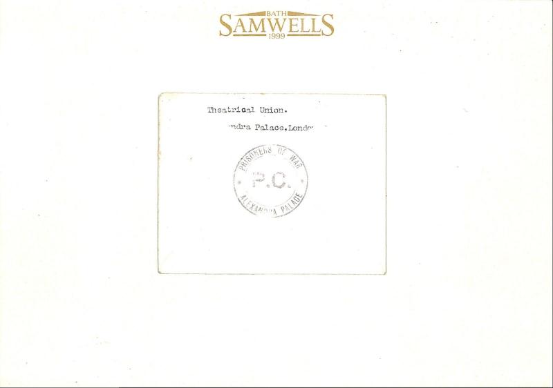 GB WW1 POW *Alexandra Palace* Censor 1918 Cover PRISONERS OF WAR ...