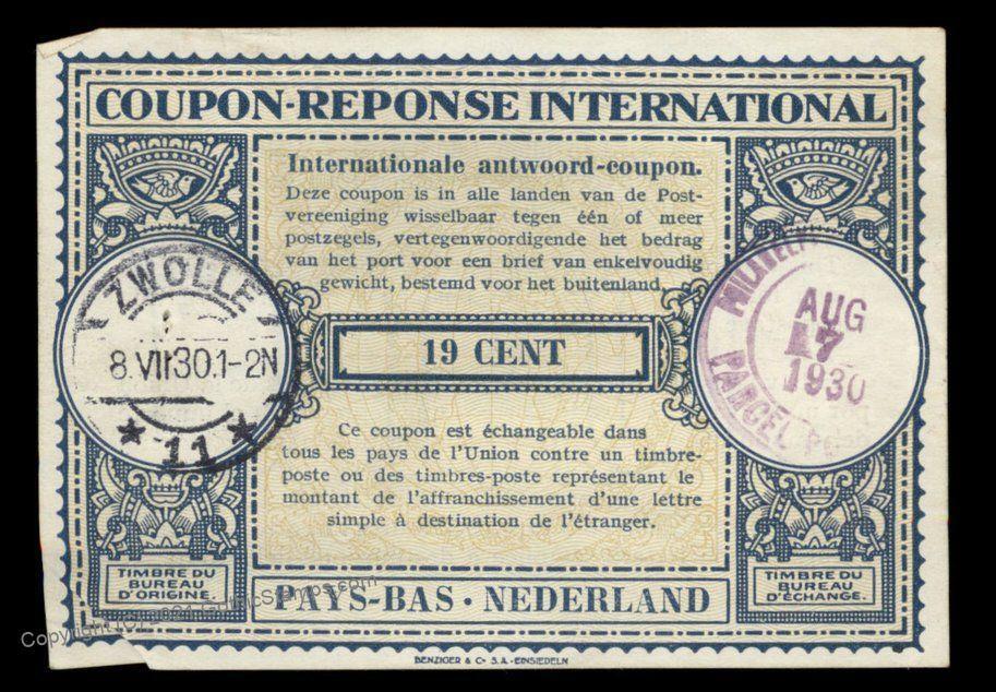 Netherlands 1930 International Reply Coupon IRC Post Office G98939 ...