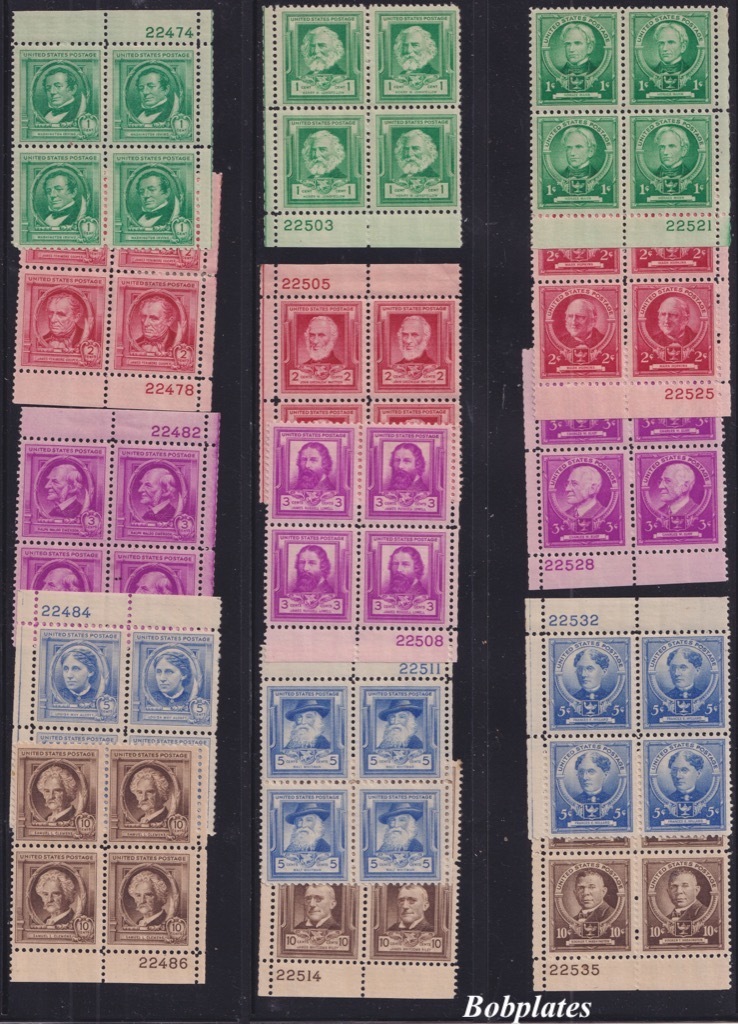 BOBPLATES #859-93 Famous Americans Set Plate Blocks Reduced Selvedge NH ...
