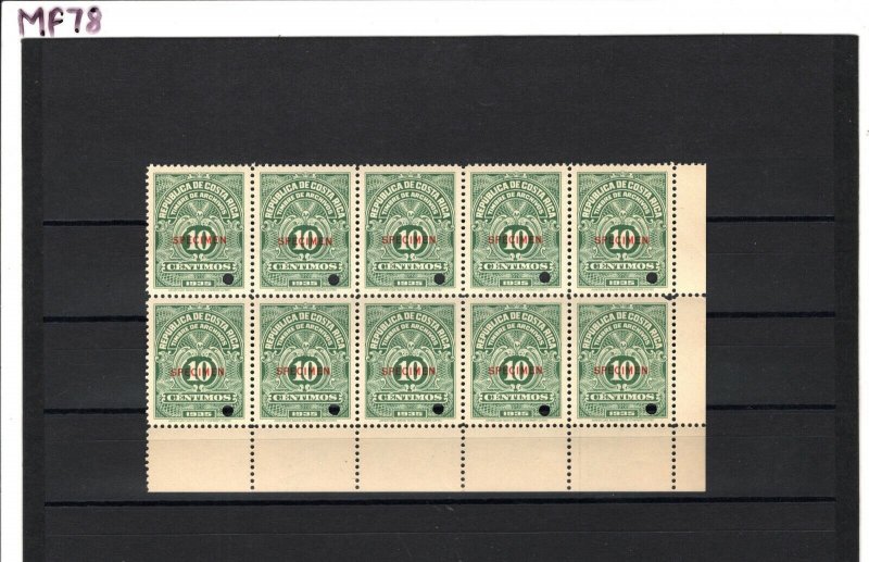 COSTA RICA ABNCo. Revenue Stamps 10c (1935) *SPECIMEN* Block {10} UMM ...