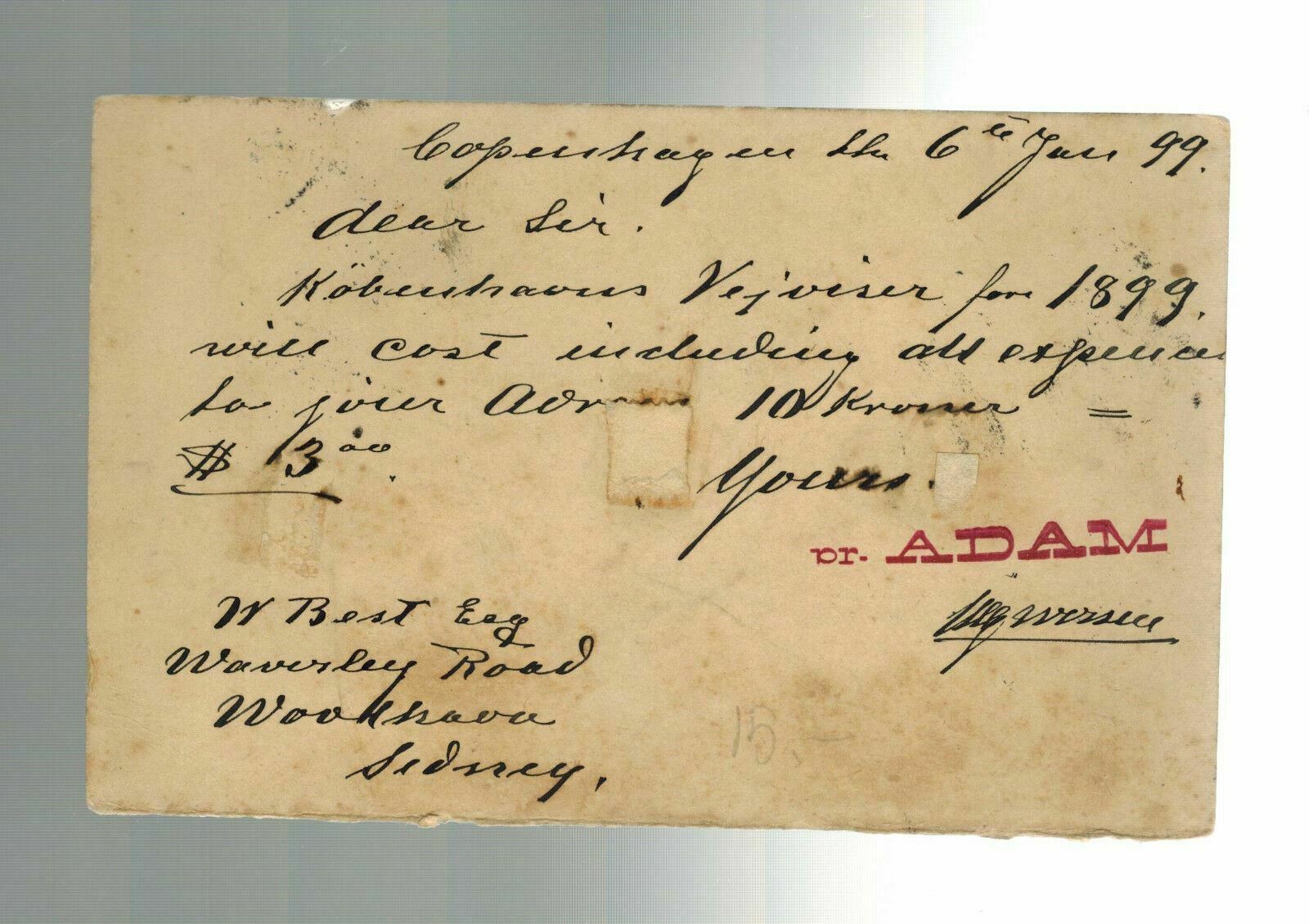 1899 Sydney Australia Postal Stationery Postcard Cover to Woolhava ...