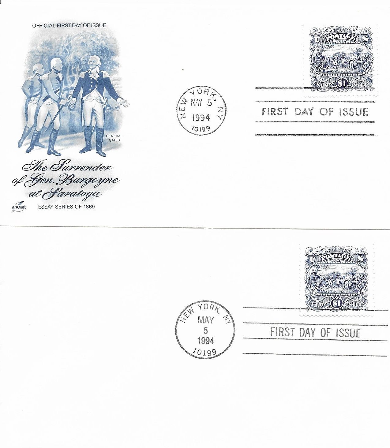 1994 FDC, #2590, $1 Surrender at Saratoga, Art Craft & uncacheted ...