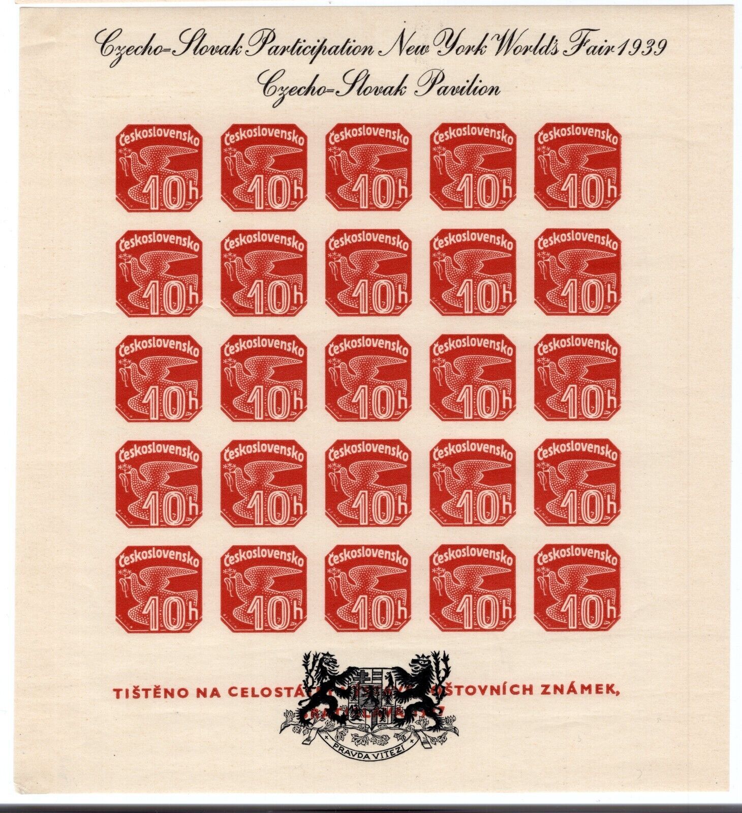 Czechoslovakia 1939 Very Rare Exile Sheet New York Exhibition Very Fine ...