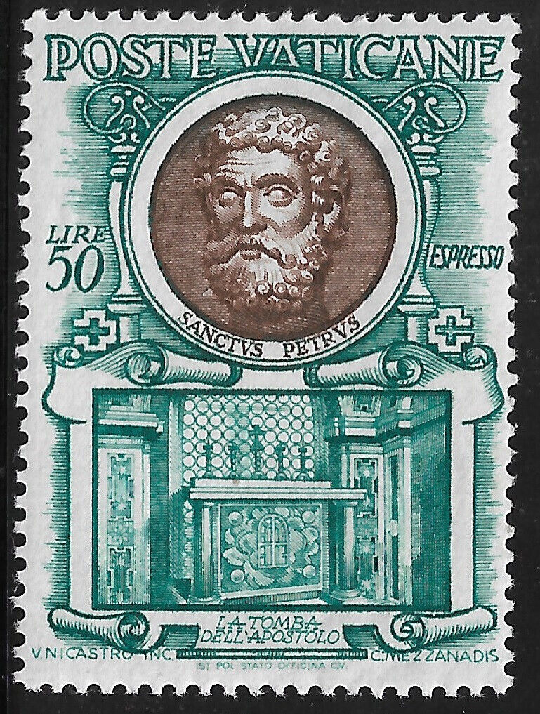 Vatican City Stamp - #E13/SD6 50 l Blue Green & Dark Brown OG Mint/LH ...