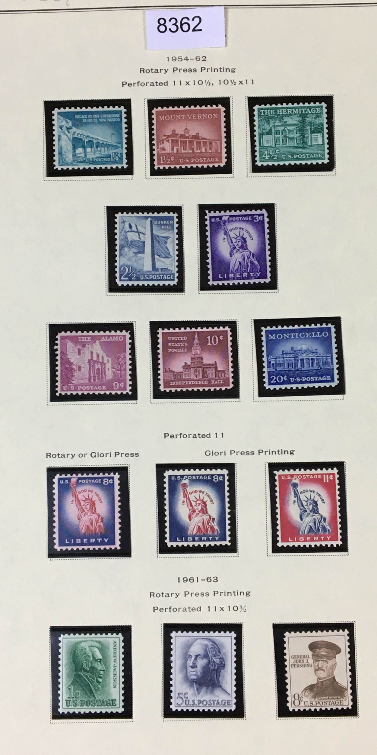 US Stamps #1031A-1213 1954-1962 Collection Mint OG CAT. $ LOT #8362 ...