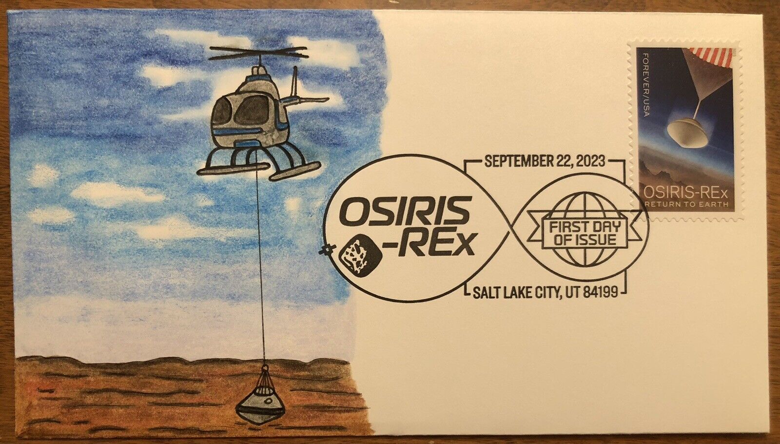 2023 Osiris-Rex FDC HAND DRAWN PAINTED CACHET Capsule Being Flown By ...