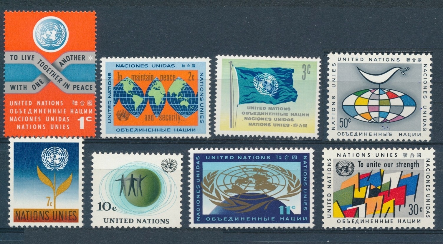 1961 UN New York 98-100,102-106 Flags and emblems of the UN 2,90 ...