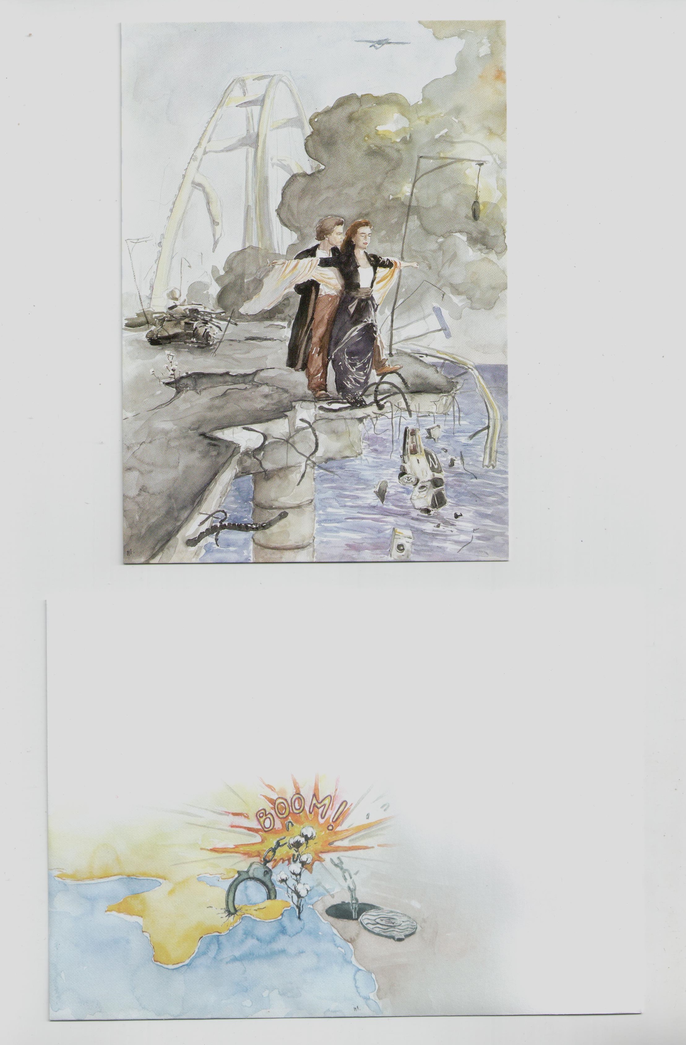 2022 war in Ukraine - card & postal envelope for stamp Crimean bridge ...