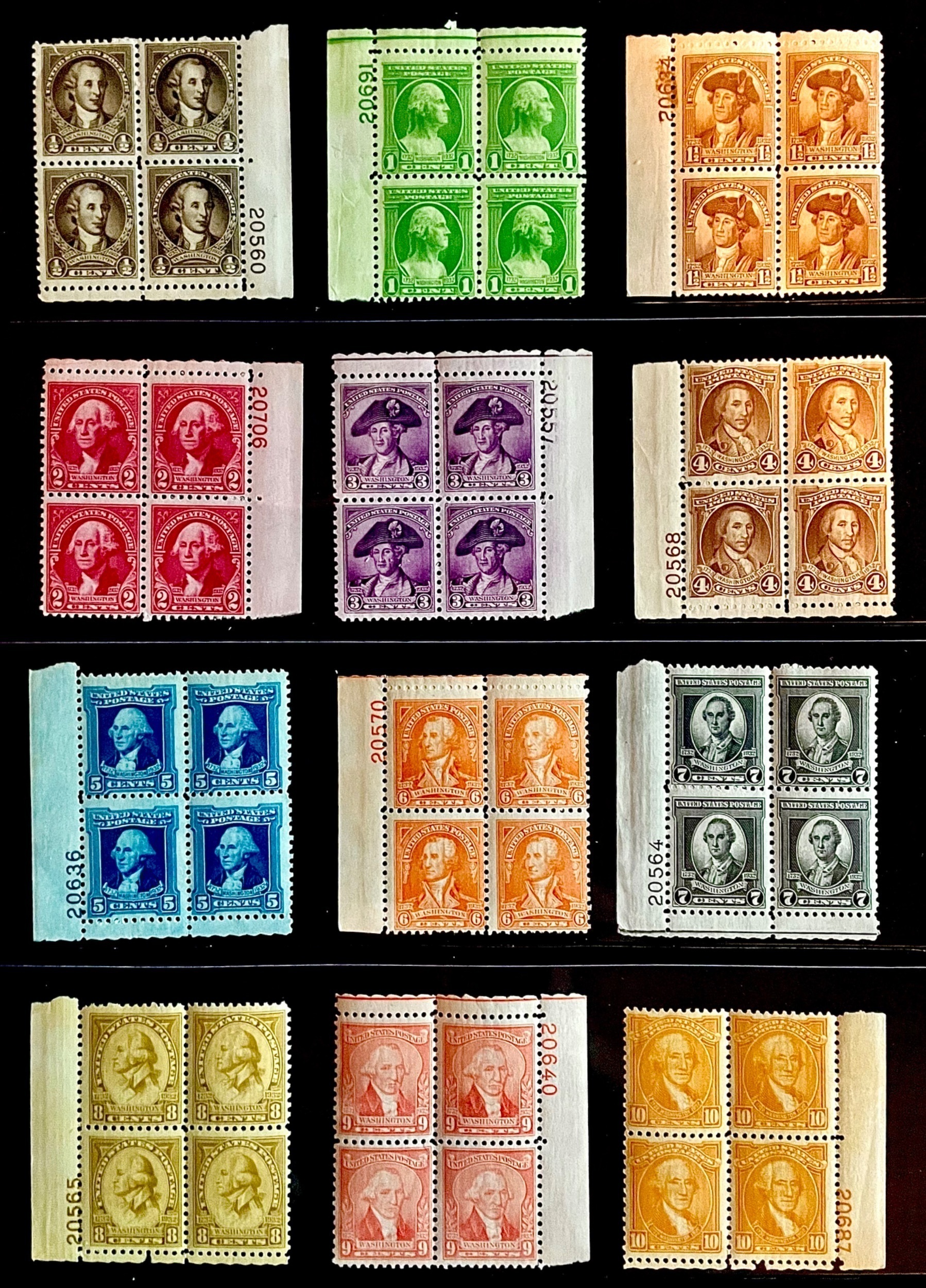 US#704-715 MINT OG NH Plate blocks Washington Bicentennial complete Set ...