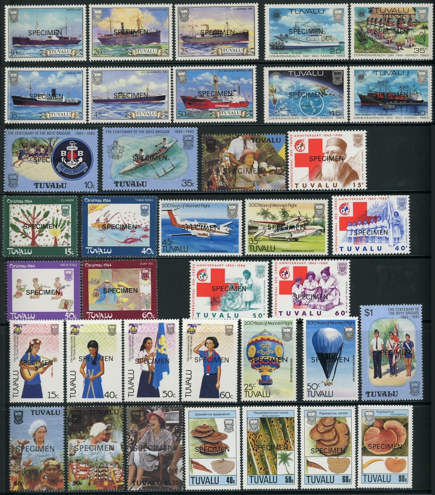 Tuvalu Specimen Collection Topical Postage Ships Red Cross Queen ...