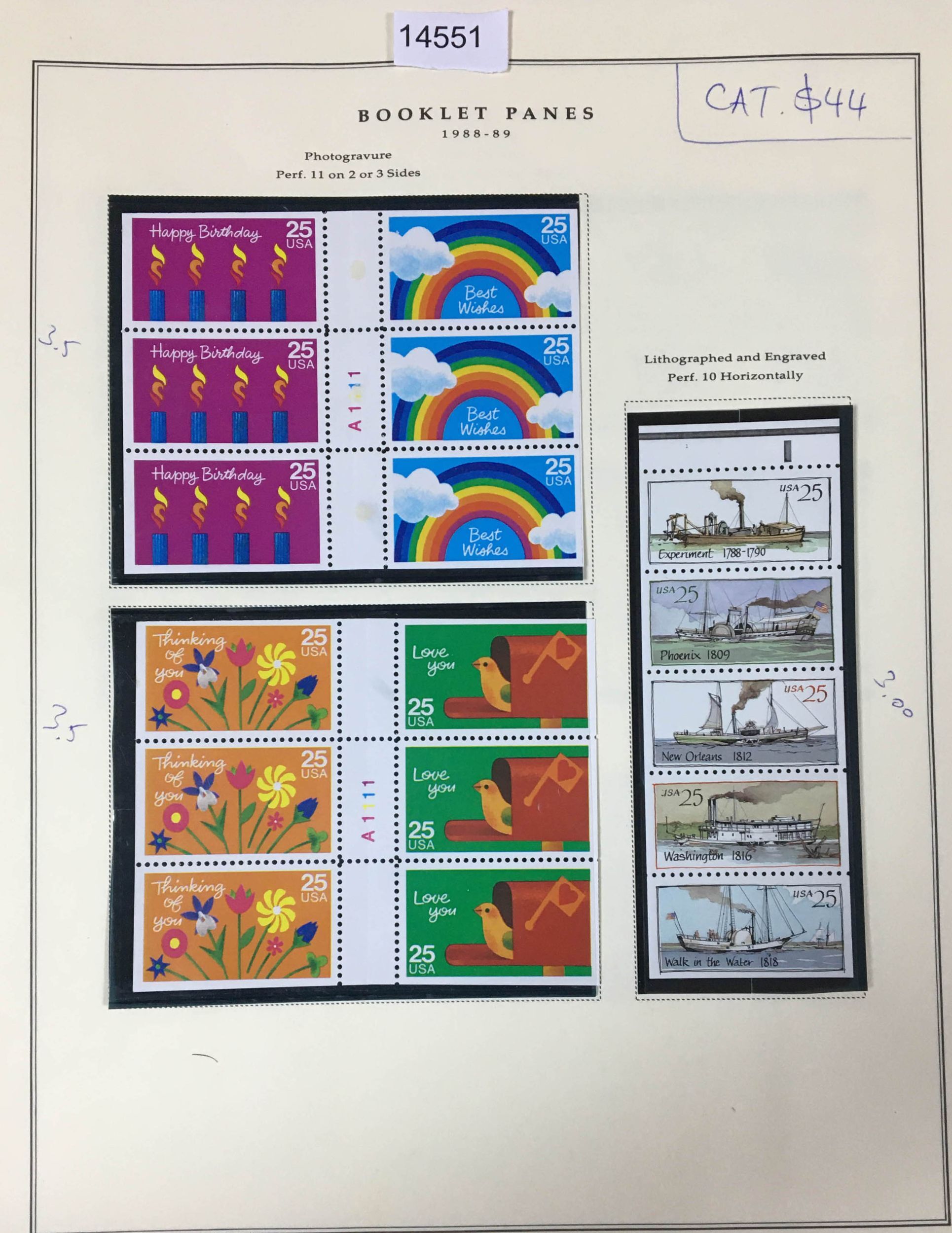 US Stamps # Booklet Panes Collection Mint OG 5 Pages CAT. $44 LOT ...