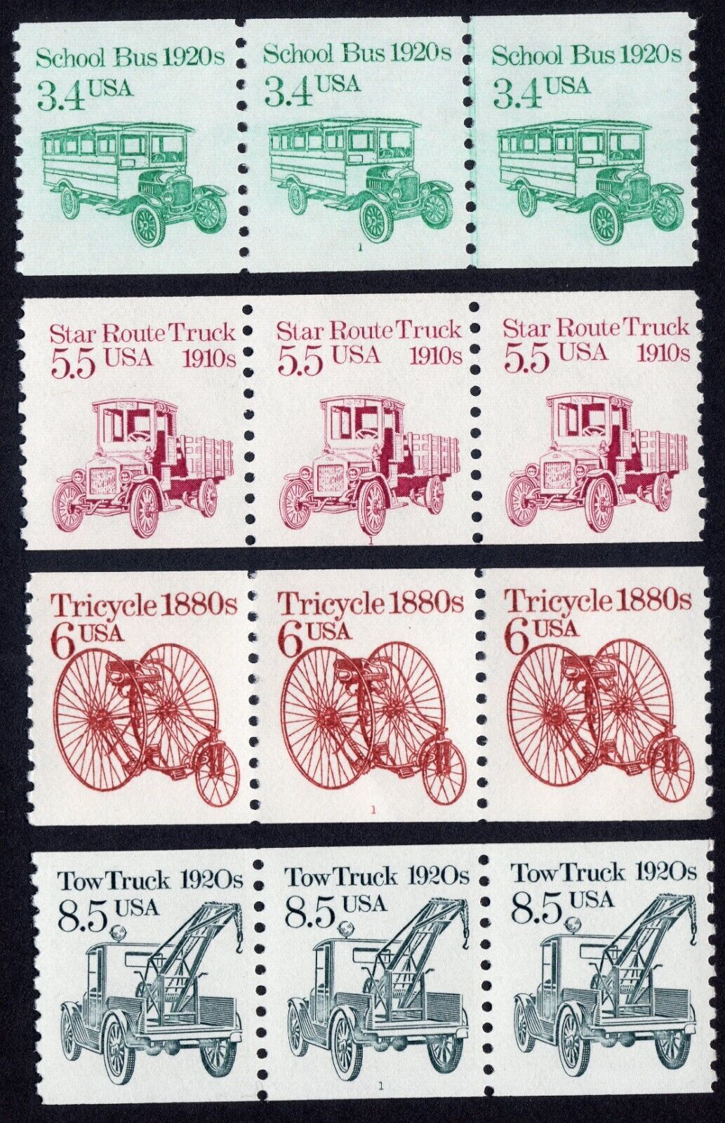 Scott #2123-2125-2127-2129 (4) Plate # (PNC3) Coil of 3 Stamps - MNH ...