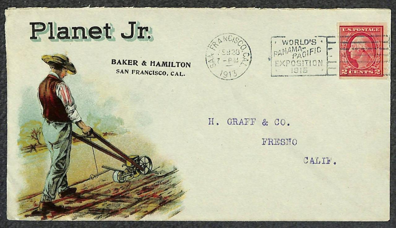 USA #413 Stamp Planet JR. Farming Panama Pacific Expo Advertising Cover ...