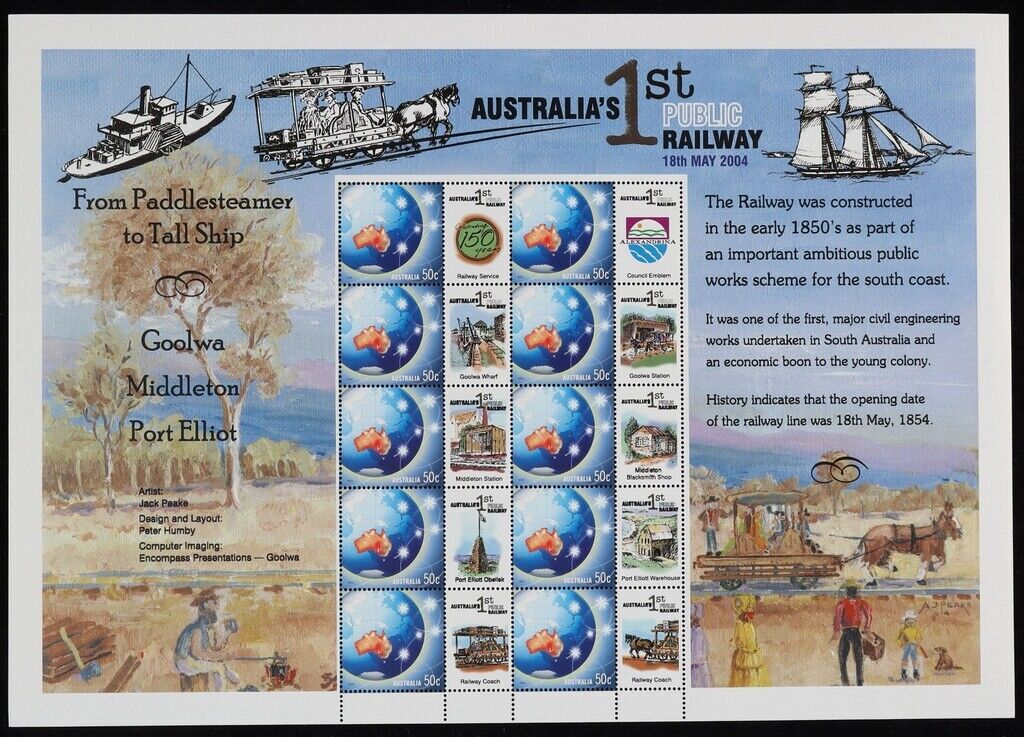 AUSTRALIA 2004 150 Years of Australia's 1st Public Railway $5 SES Globe ...