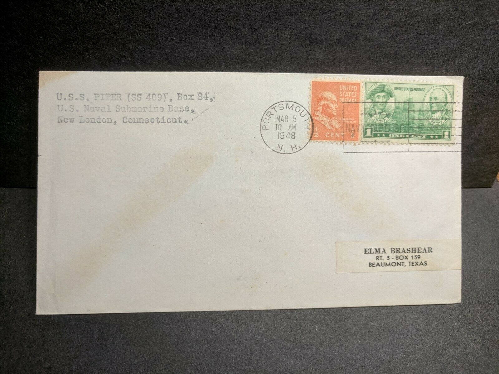 Submarine USS PIPER SS-409 Naval Cover 1948 Navy Yard, Portsmouth, NH ...