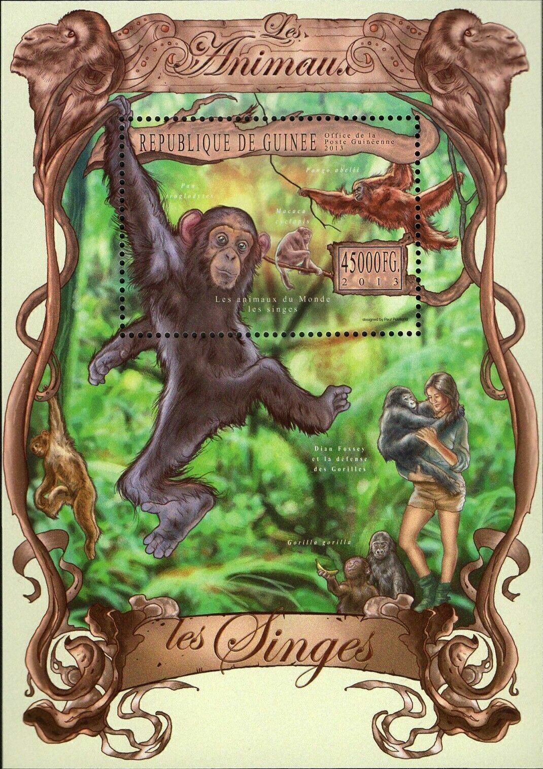 Monkeys Stamp Pan Troglodytes Macaca Cyclopis S/S MNH #9864 / Bl.2240 ...
