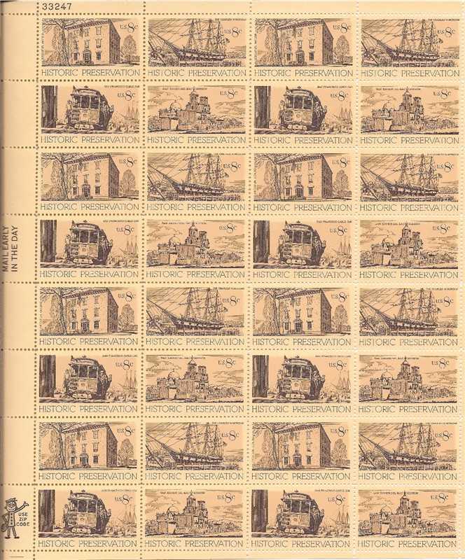 US Stamp - 1971 Historic Preservation - 32 Stamp Sheet - Scott #1440-3 ...