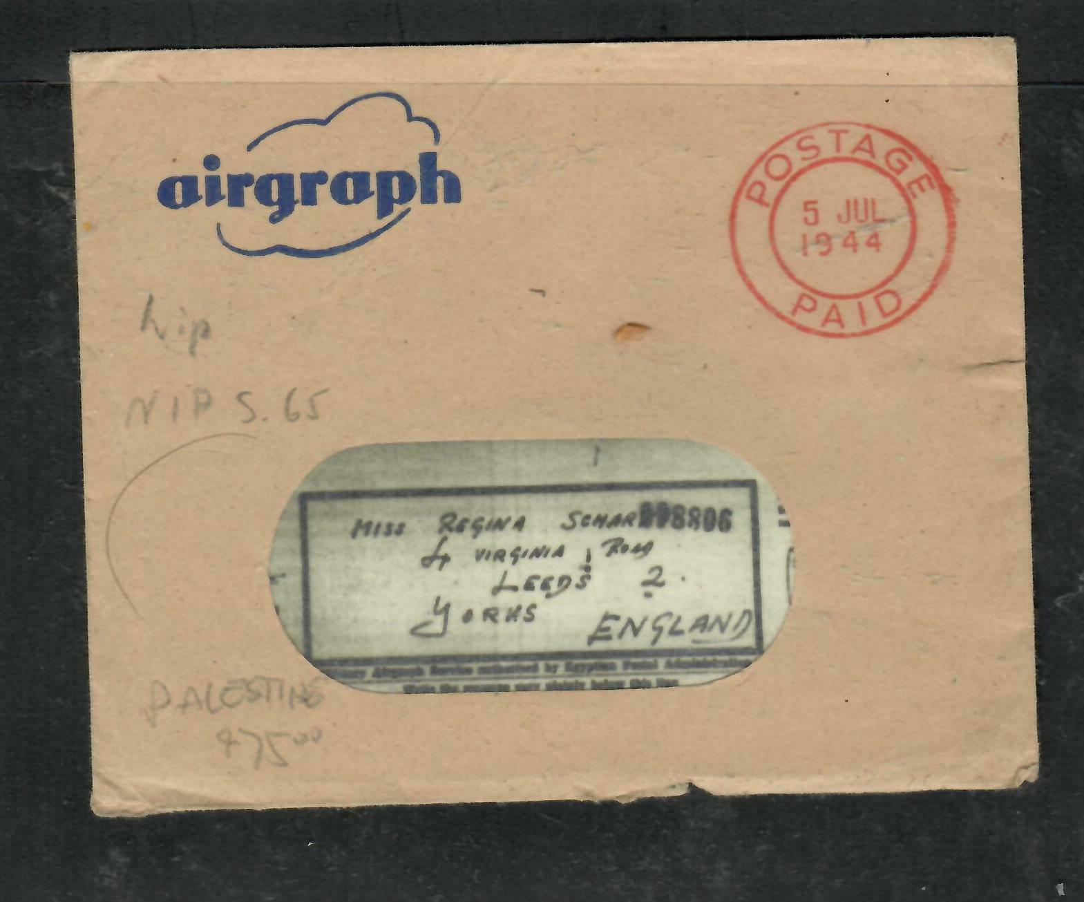 Palestine Cover (P2205B) 1944 Stampless Airgraph Sent From Palestine. Nice | Middle East ...