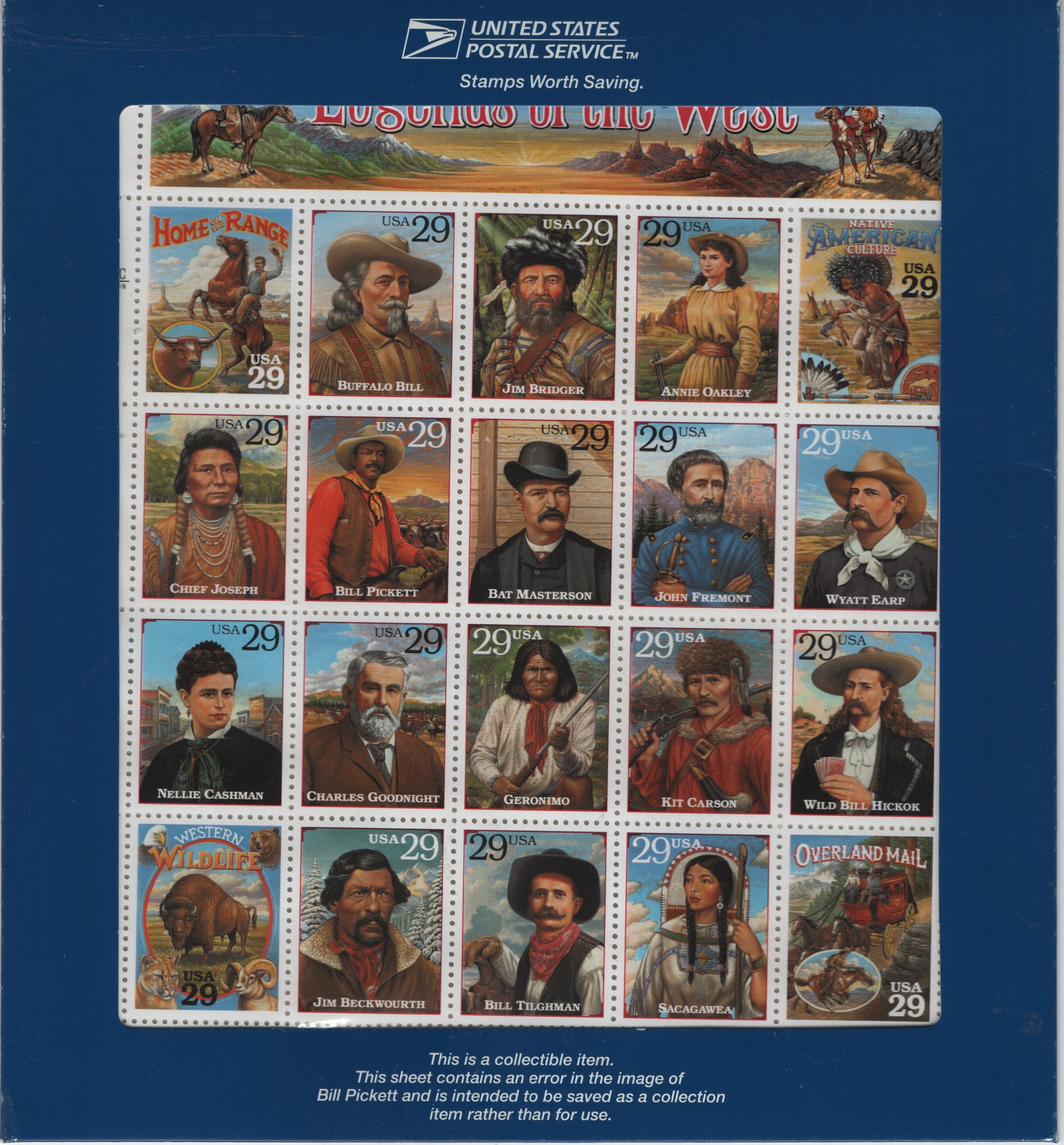 USA 2870 MNH Sheets Recalled Legends of the West Blue Folder | United ...