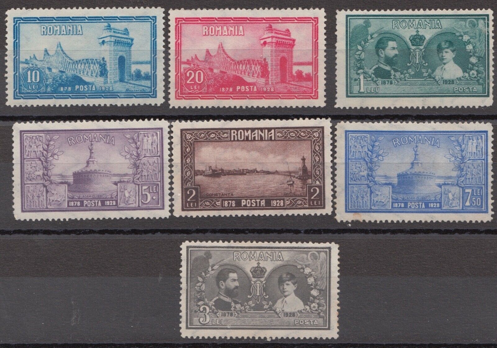 Romania 1928 Stamps Dobrogea Bridge Royal Monument WWI MH Postal ...
