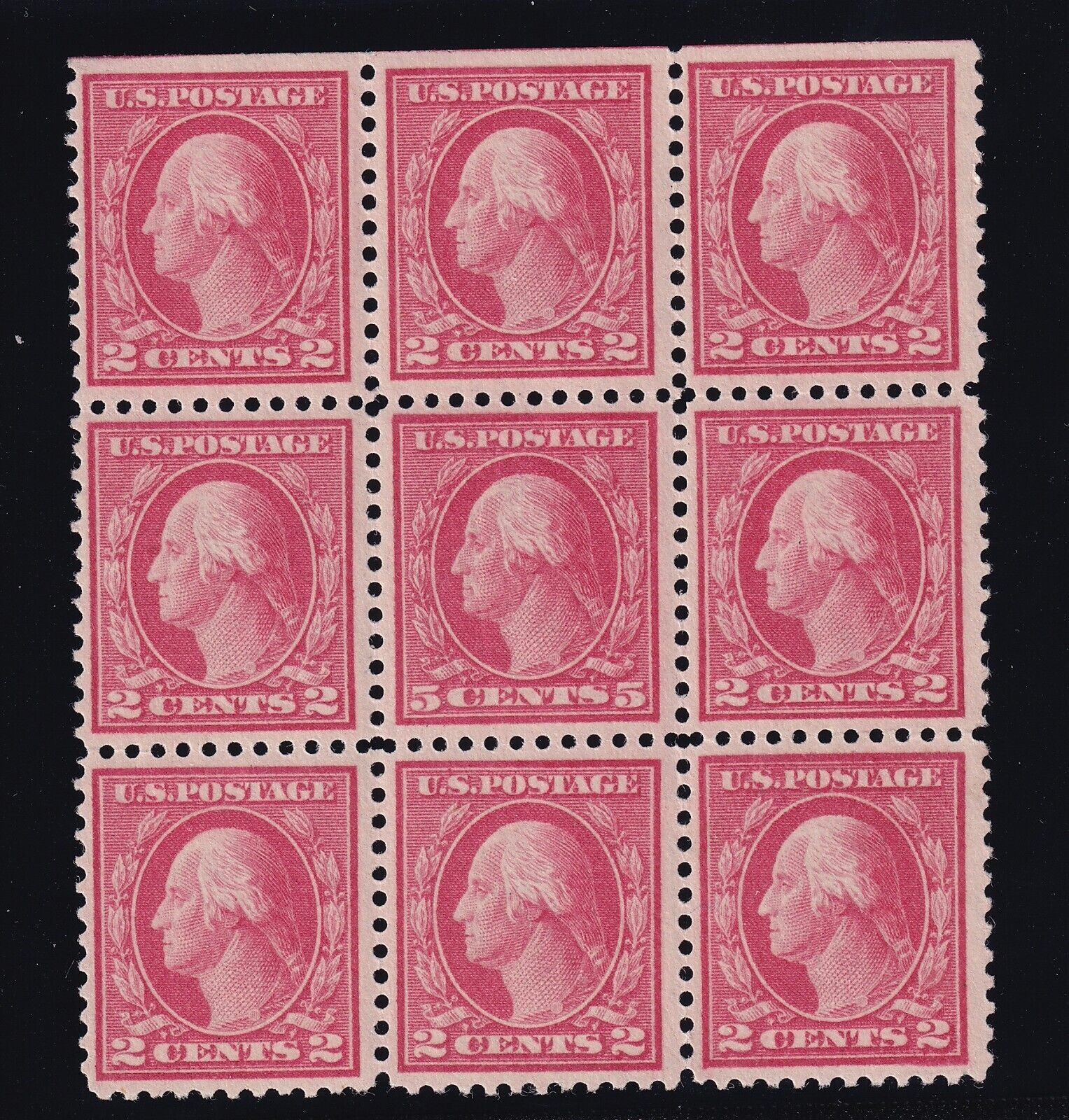 505 Choice XF error block of 9 all stamps never hinged nice color ! see ...