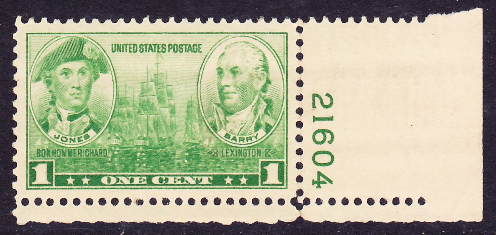 Scott 790, XF-Superb Unused OG NH Pl#21604 Single, 1c Navy, Weak Perfs ...