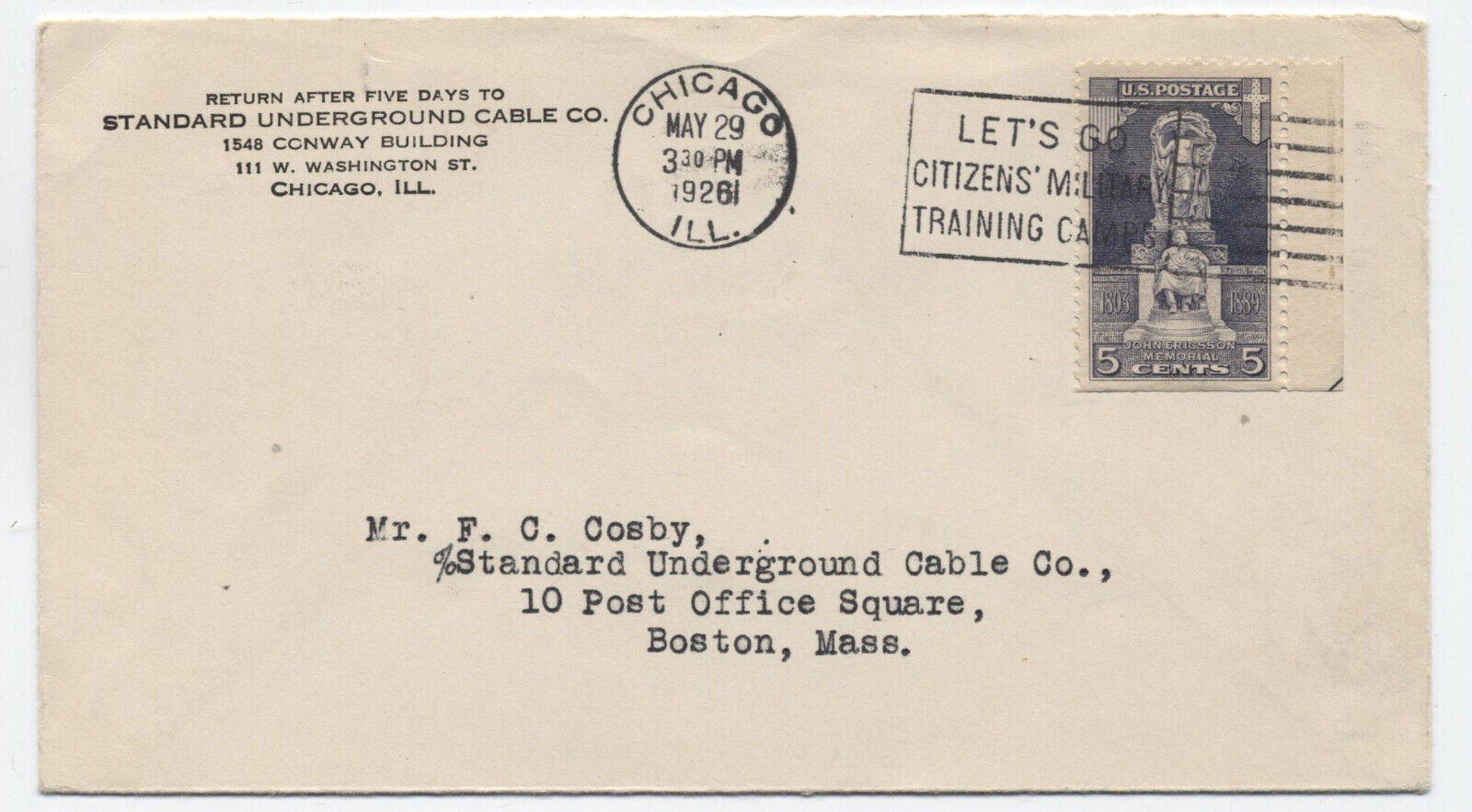 1926 Chicago IL #628 5ct Ericsson FDC standard underground cable [A39 ...