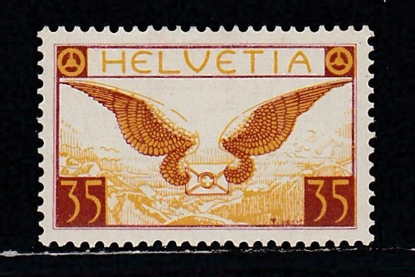 Switzerland # C13a, Winged Envelope, Grilled Gum, Mint Hinged, 1/2 ...