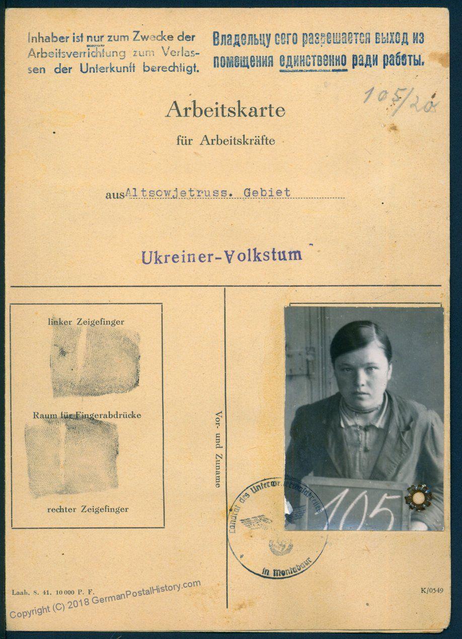 3rd Reich Germany Ostarbeiter Ukraine Female Foreign Worker Photo ID ...