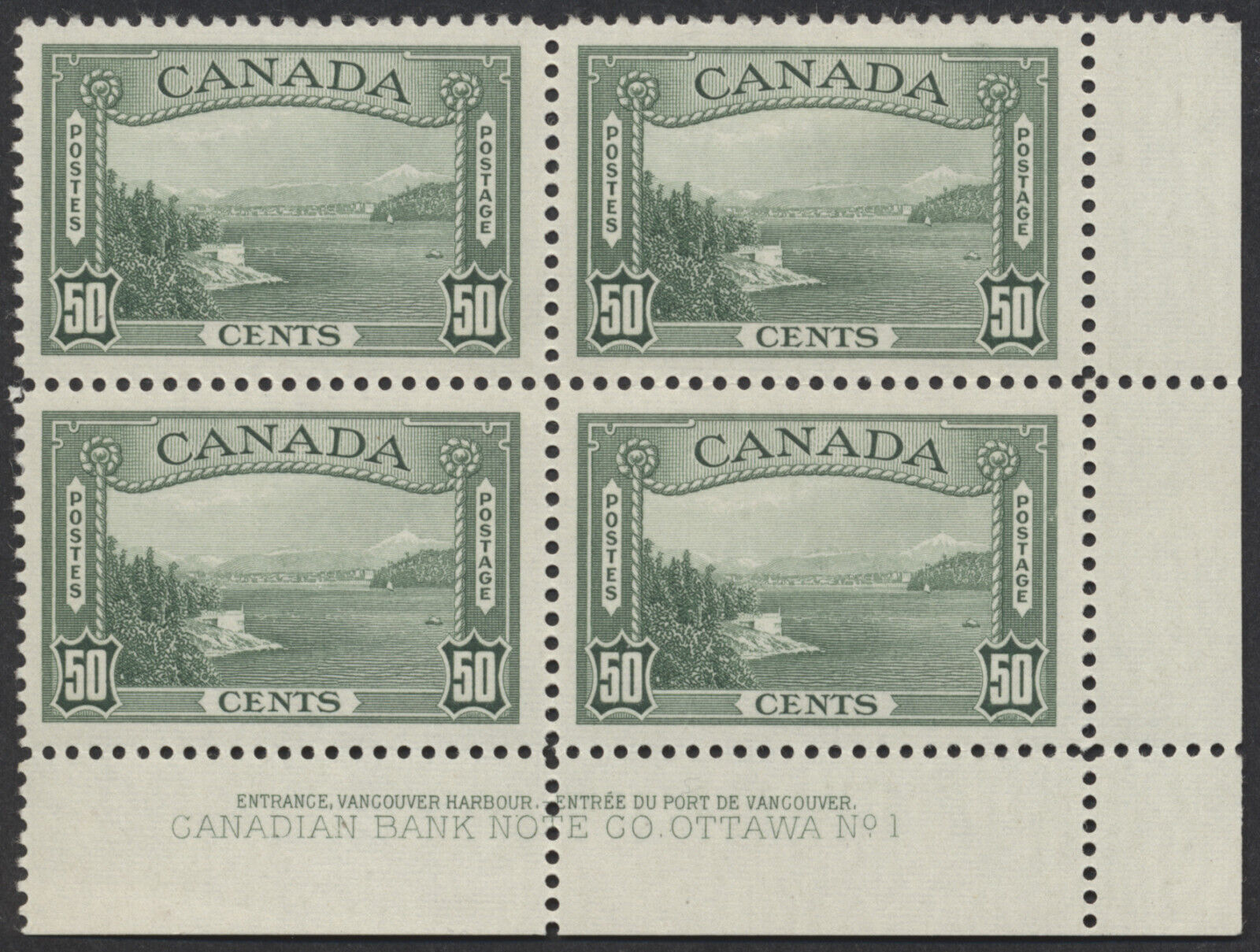 Canada #244 50c Vancouver Harbour LR Plate Block Mint VF Hinged ...
