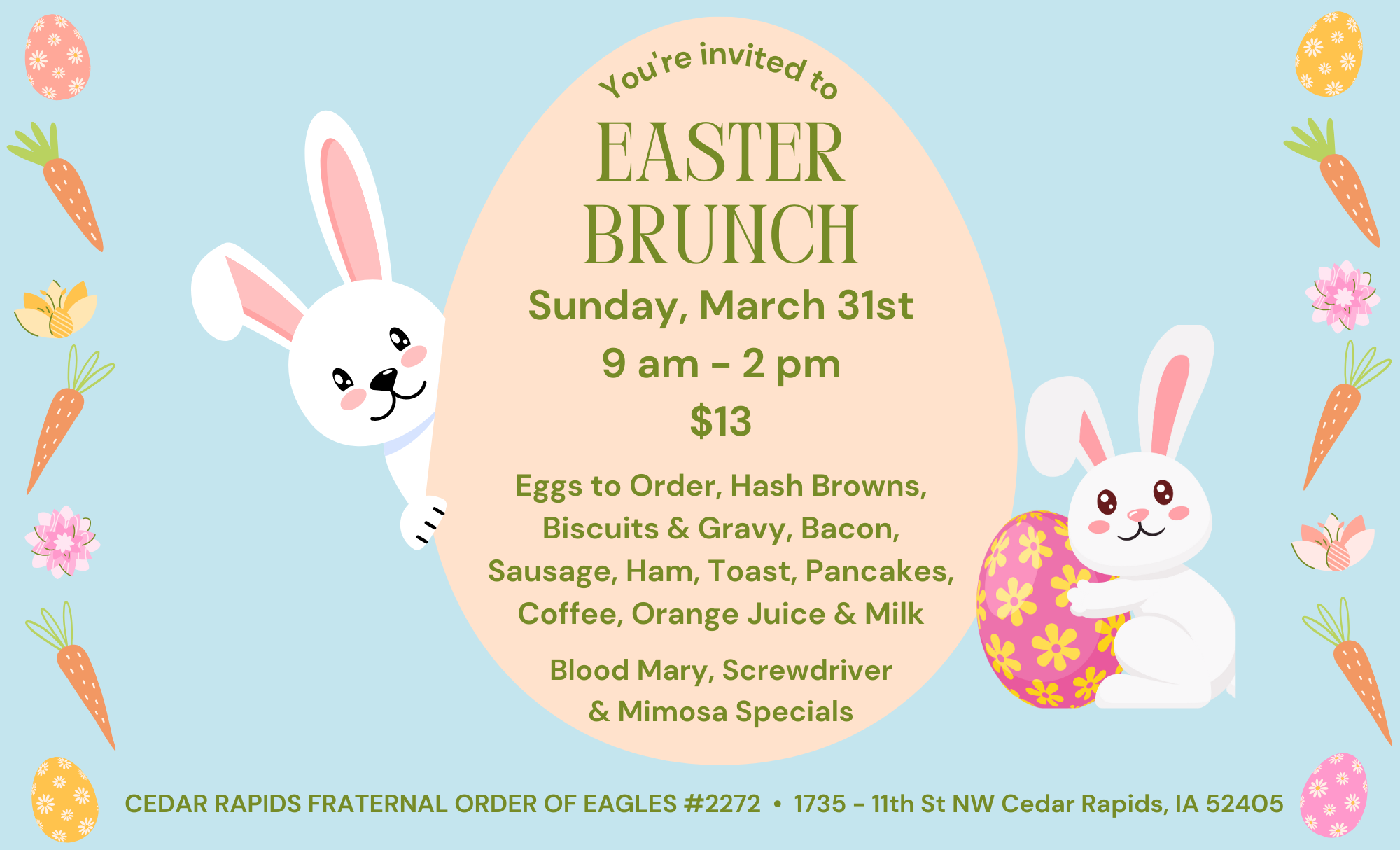 Cedar Rapids Fraternal Order of Eagles Easter Brunch | Hoopla