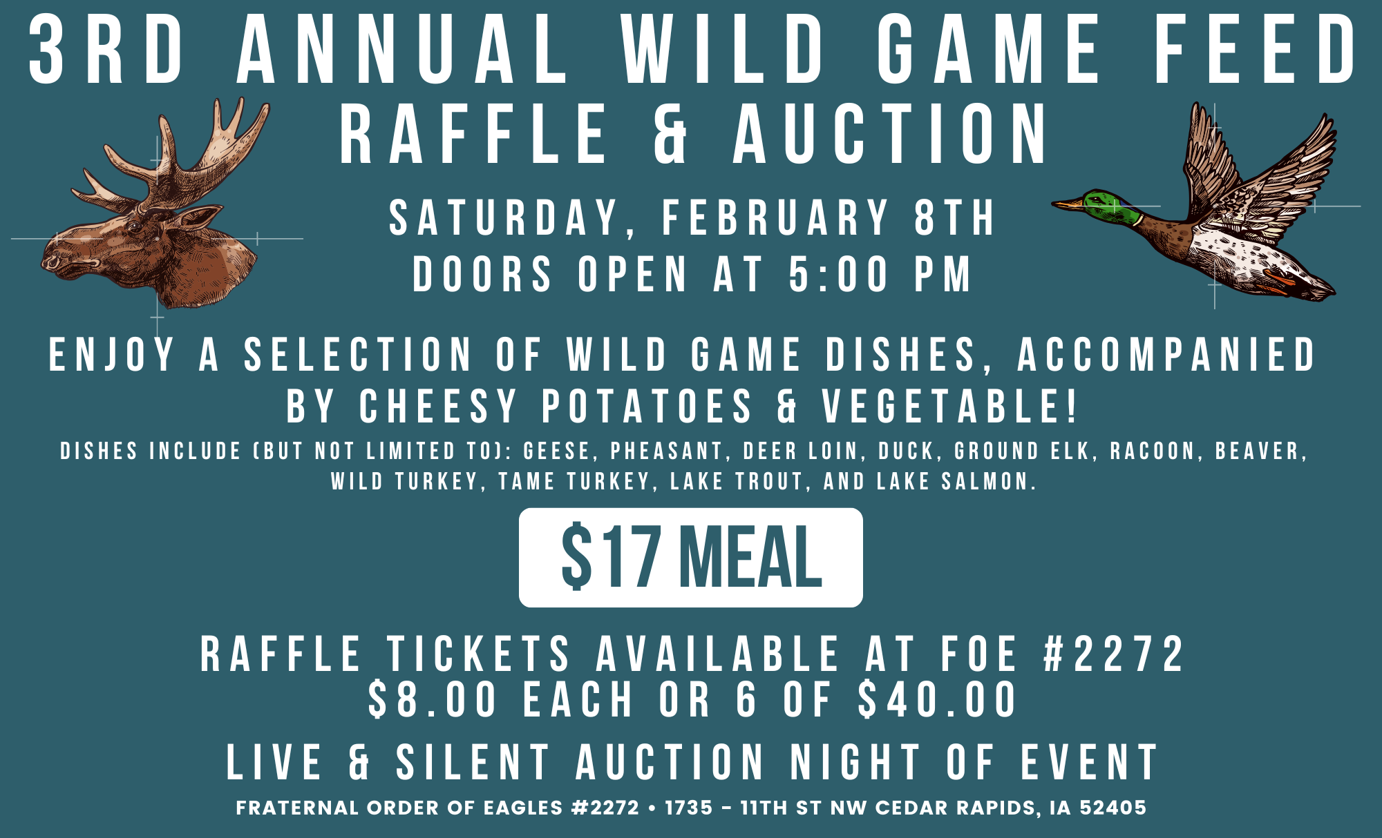 Fraternal Order of Eagles Wild Game Feed Raffle & Auction-PUBLIC