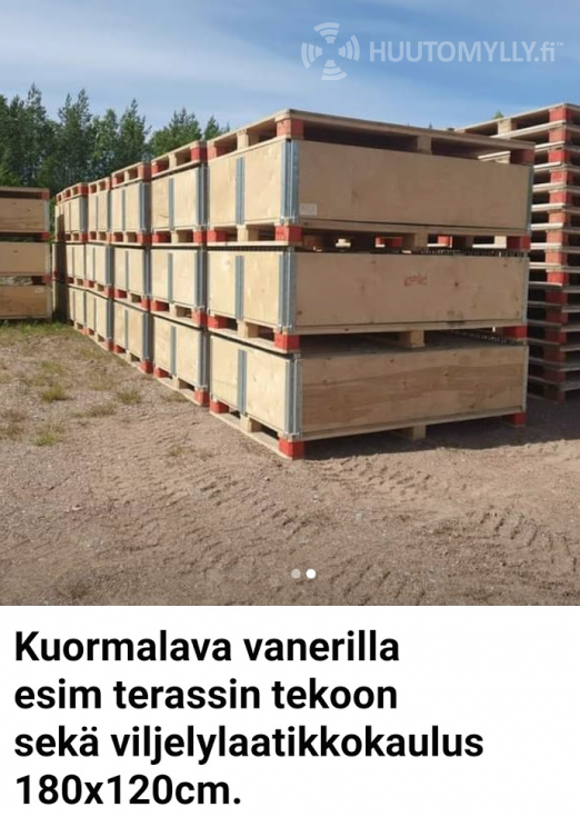 Jätti Kuormalava 180x120 cm vanerikannella sekä lavakaulus. 3 kpl erä ...