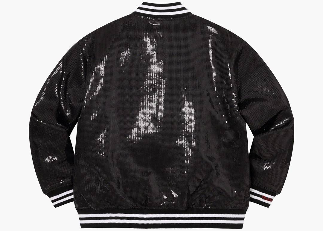 Supreme Mitchell & Ness Sequin Varsity Jacket Black | Hype Supreme Mitchell & Ness Sequin Varsity Jacket Black | Hype