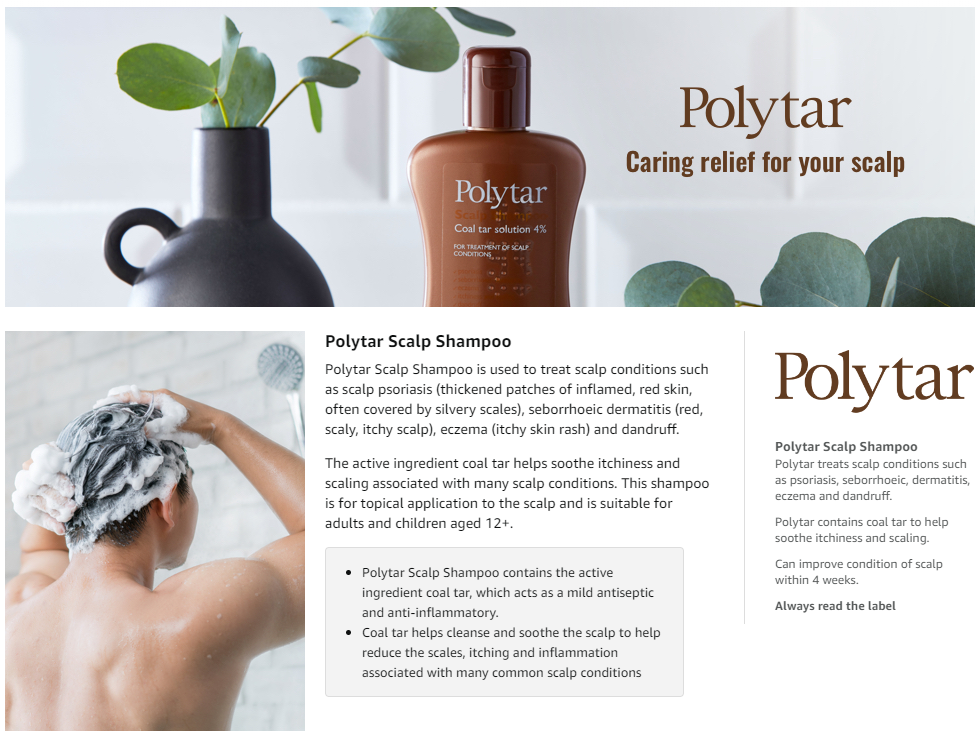 Polytar Scalp Shampoo 150ml, Treats Psoriasis, Seborrhoeic Dermatitis ...