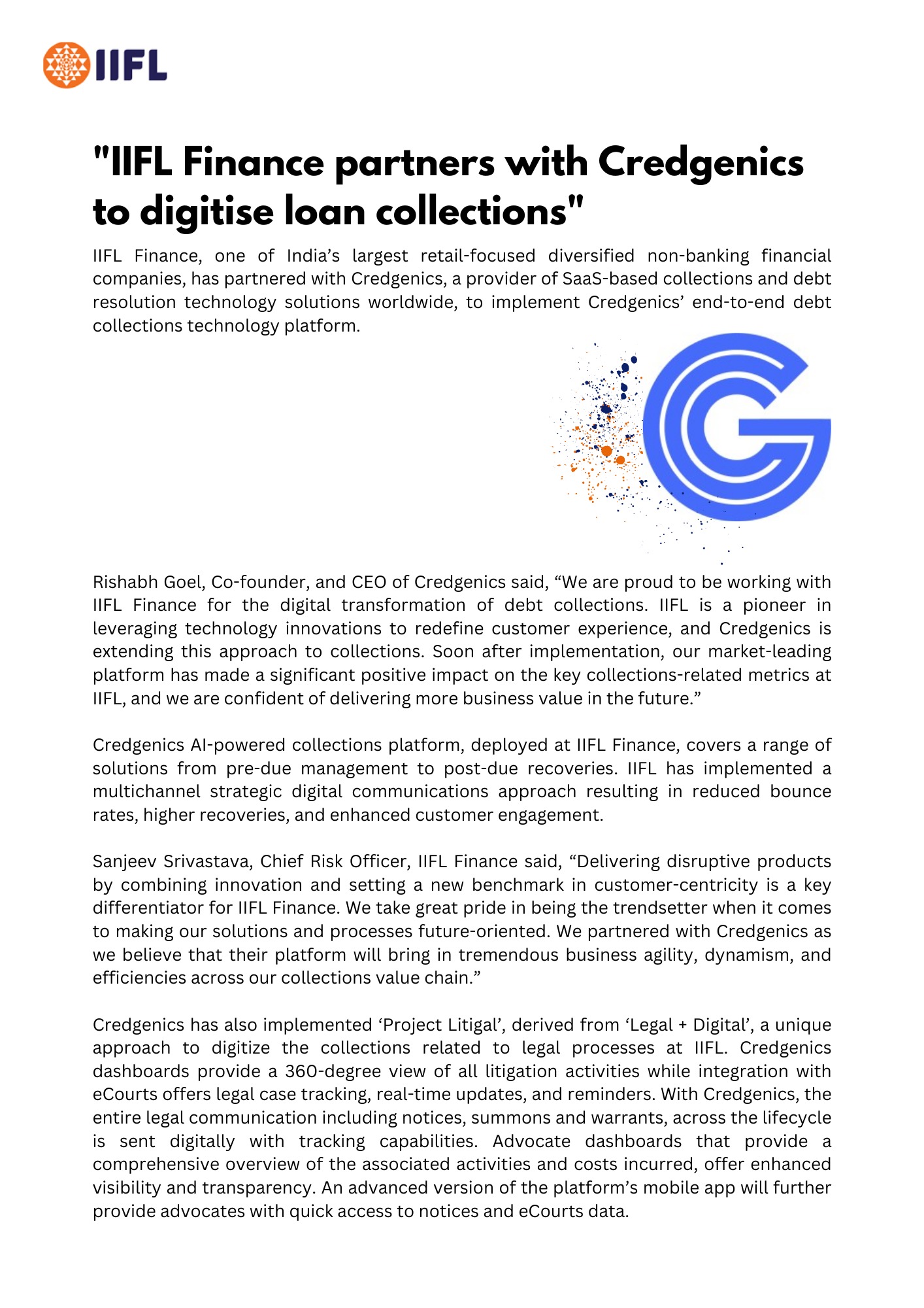 IIFL Finance Partners With Credgenics To Digitise Loan Collections ...