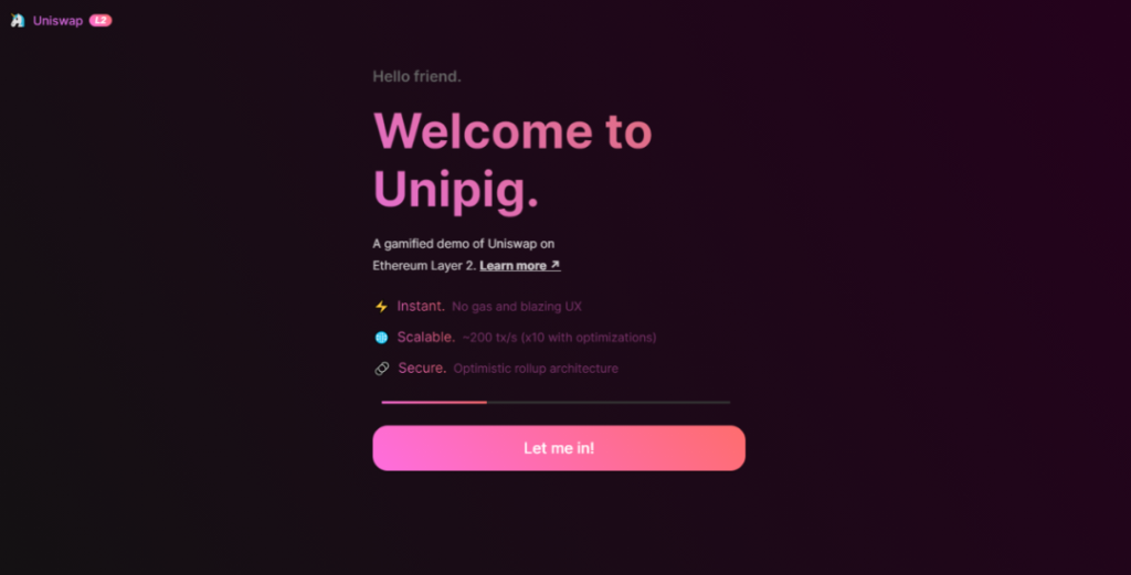 特點正如圖片所說 — 瞬間兌換、無費用；200-2000 的高 TPS，可擴展；用的是 Optimistic Rollup L2 架構。