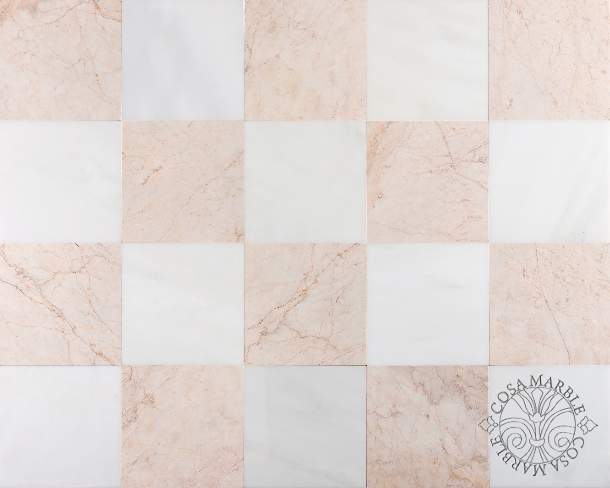 Cosa Marble: Checkerboard: Asian Statuary/New Dove Pink 12 x 12 | stone ...
