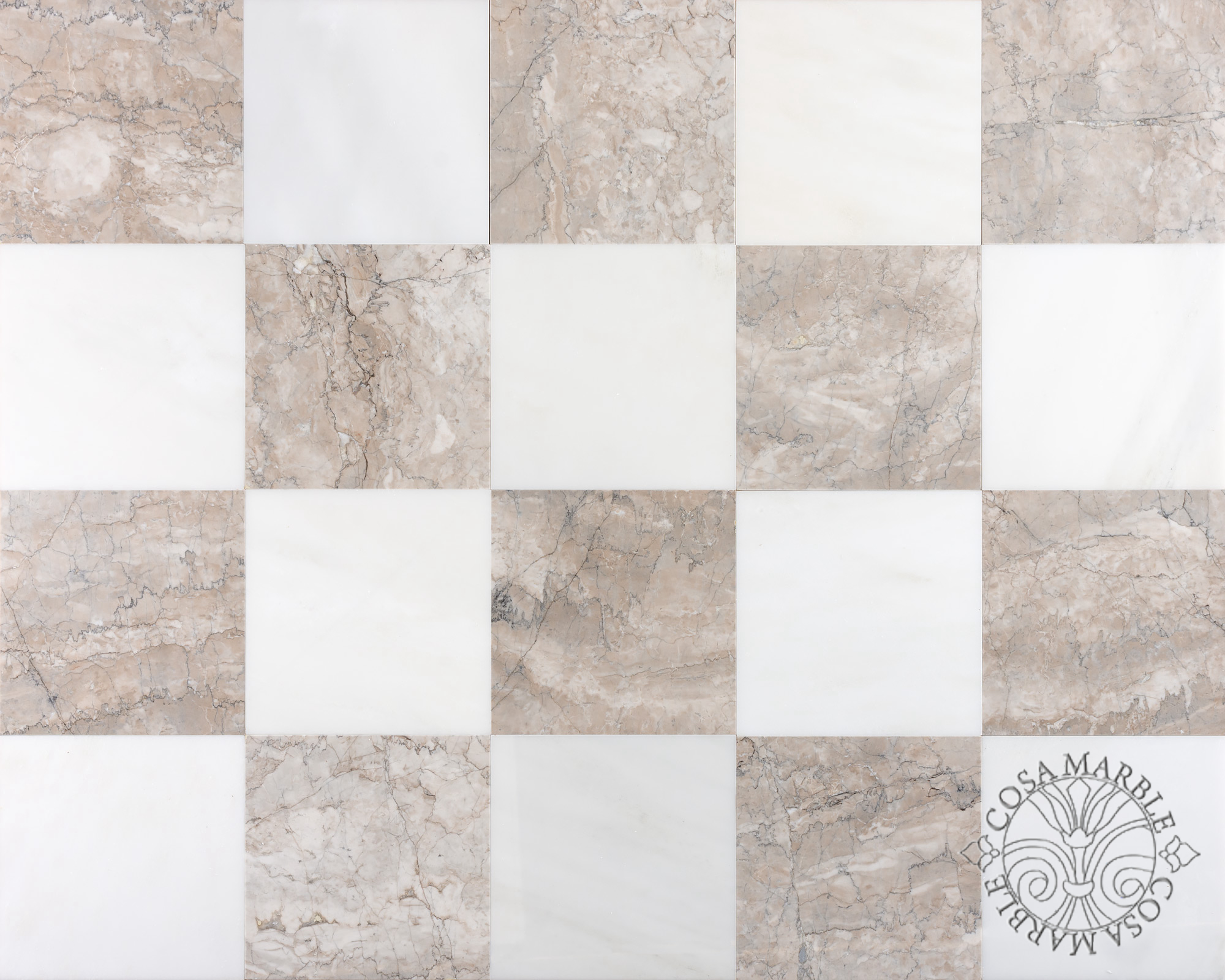 Cosa Marble: Checkerboard: Asian Statuary/Pacific Pewter 12 x 12 ...