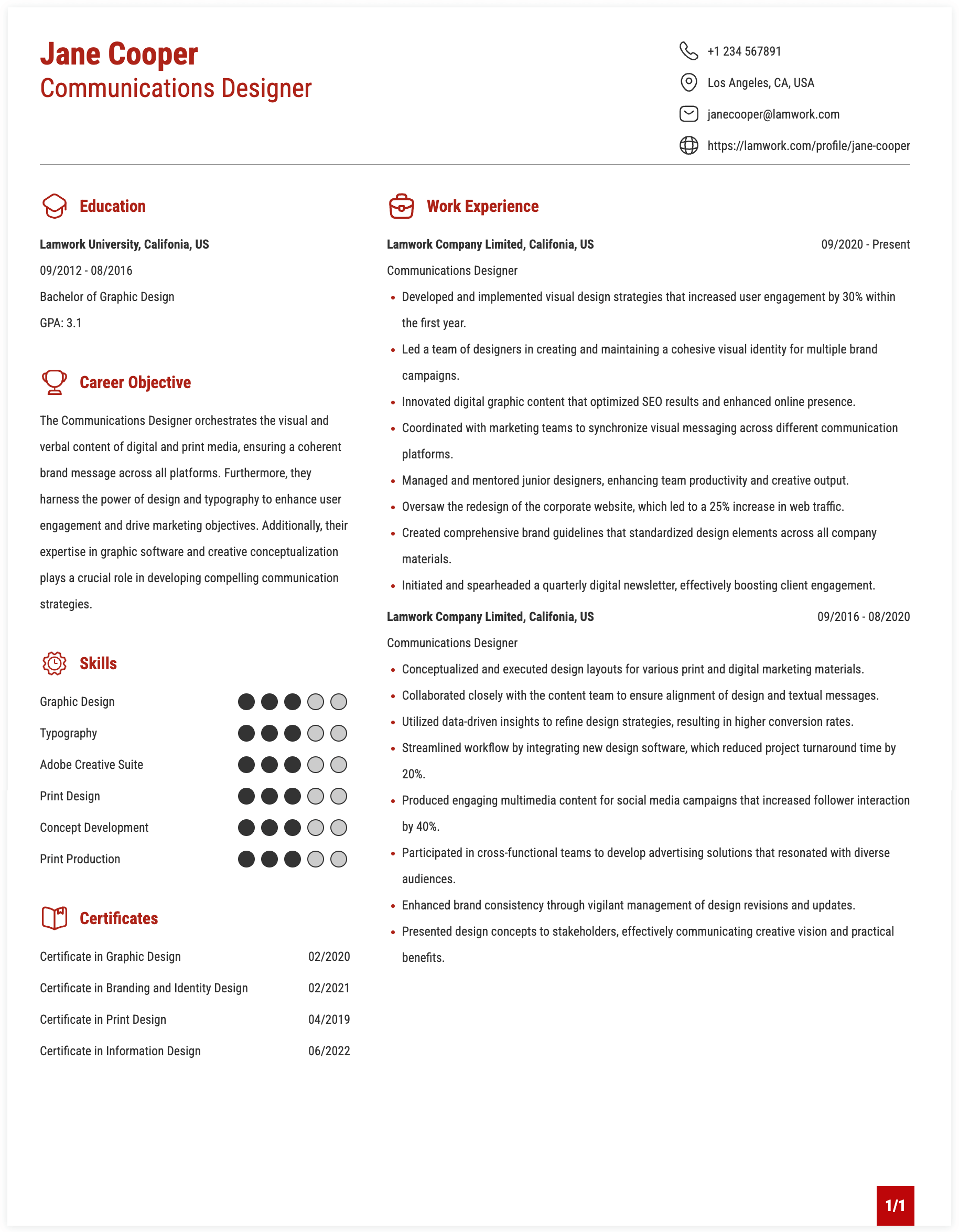 Communications Designer Resume Example