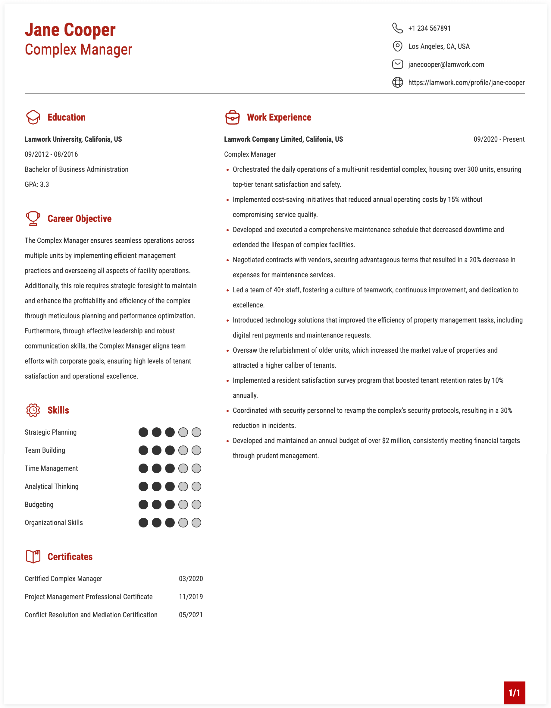 Complex Manager Resume Example