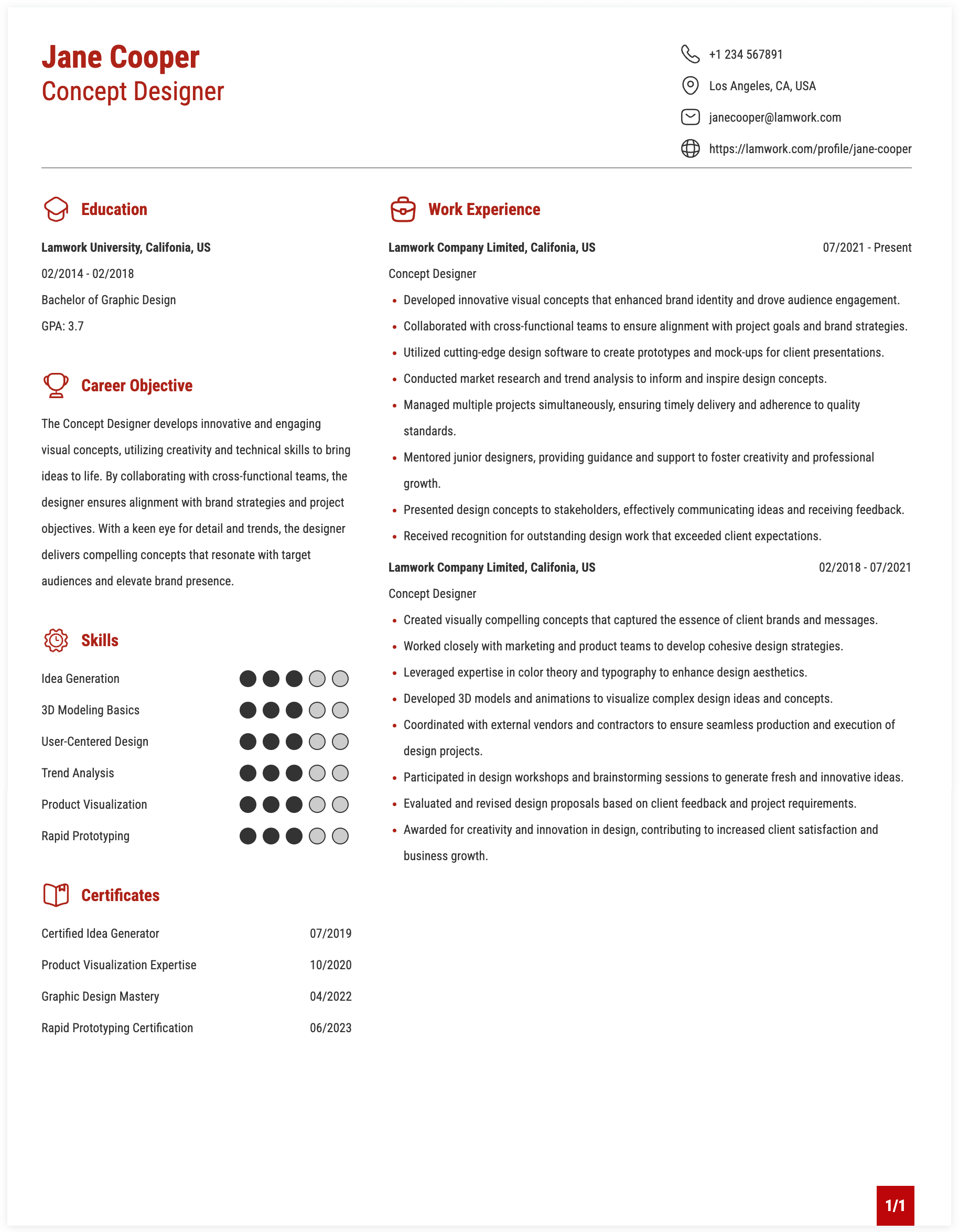 Concept Designer Resume Example