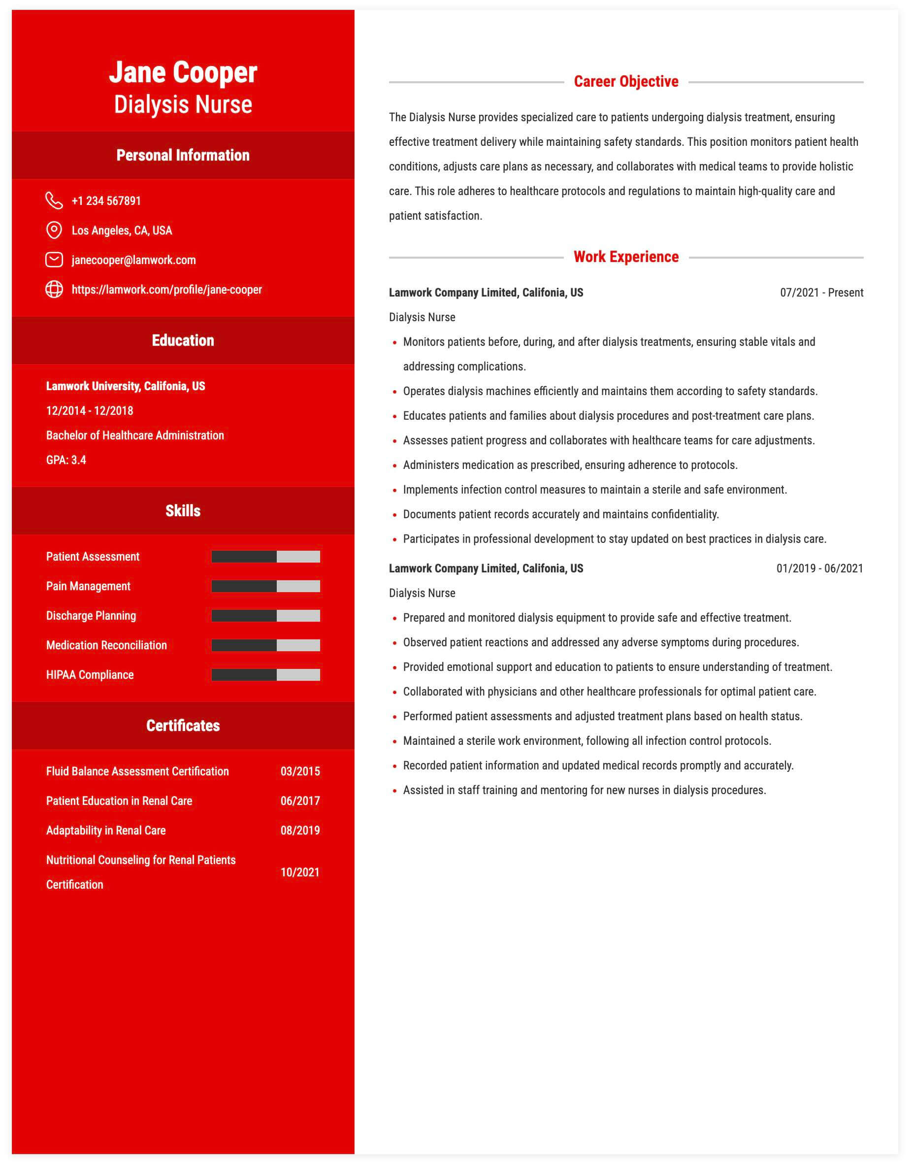 Dialysis Nurse Resume Example
