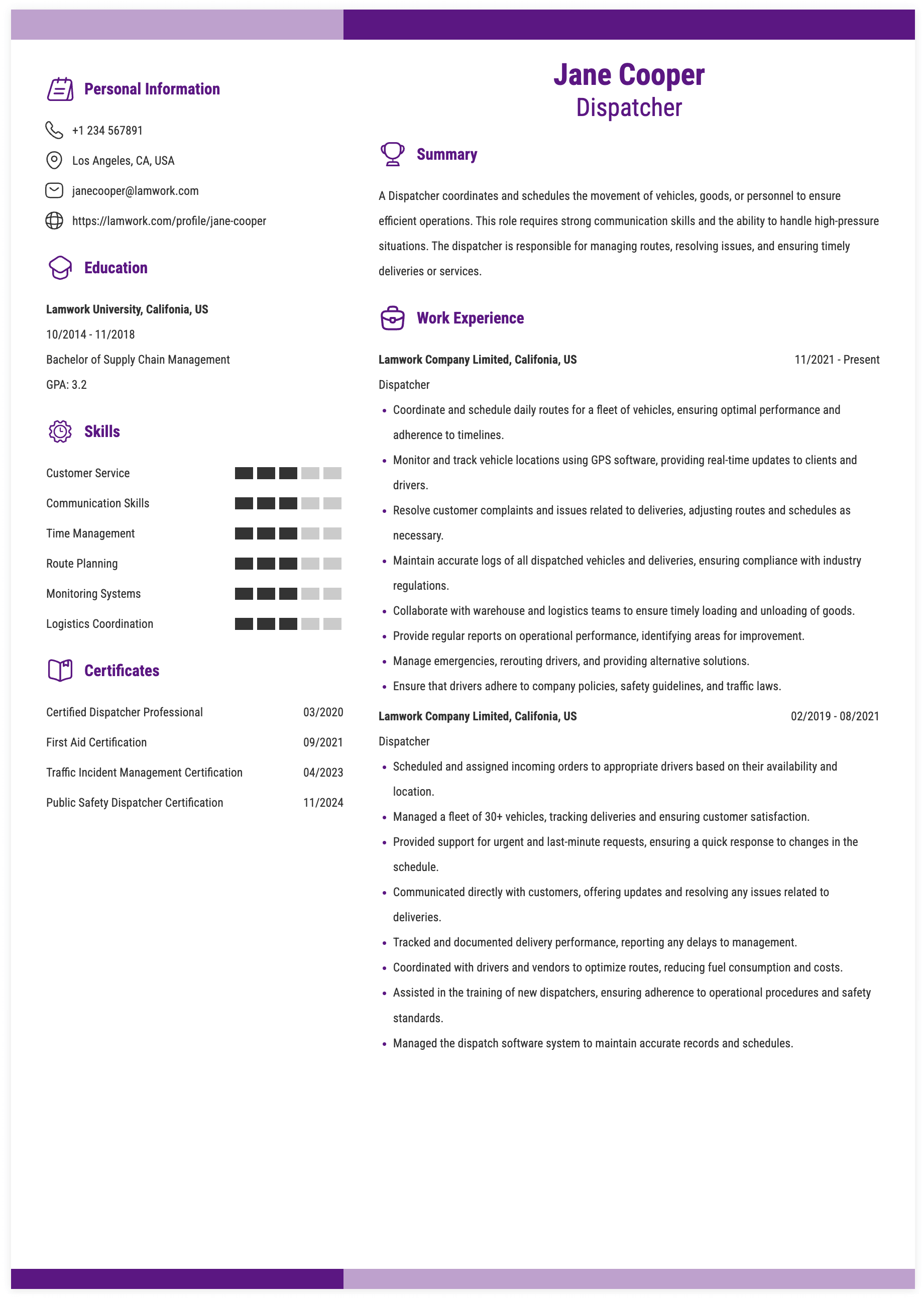 Dispatcher Cover Letter Template