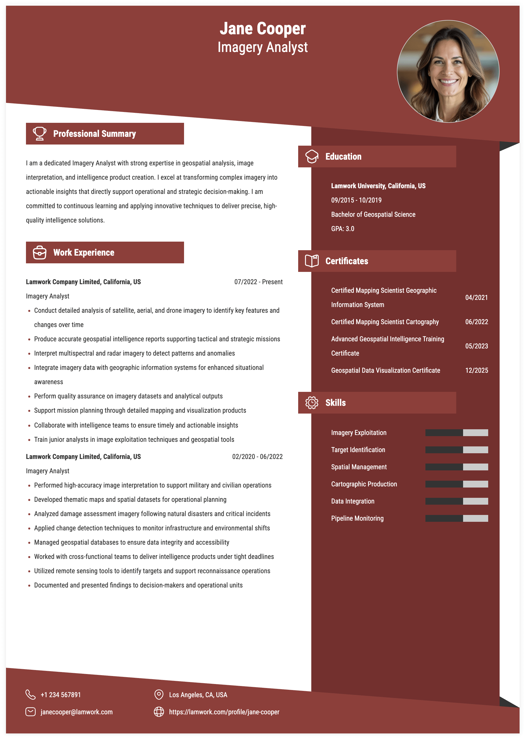 Imagery Analyst Resume Example