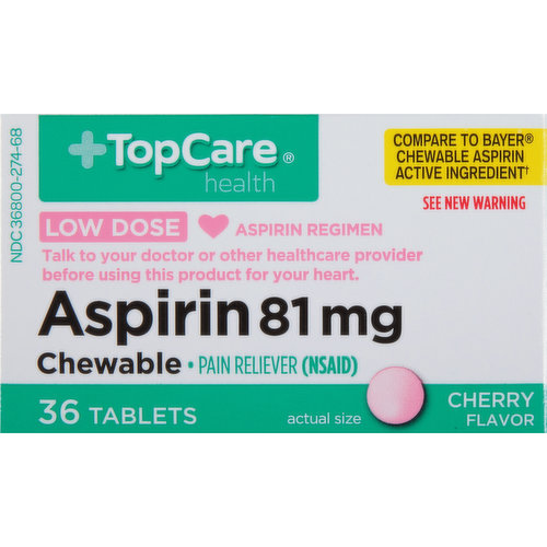 TopCare Aspirin, Low Dose, 81 mg, Chewable Tablets, Cherry Flavor TopCare Aspirin, Low Dose, 81 mg, Chewable Tablets, Cherry Flavor